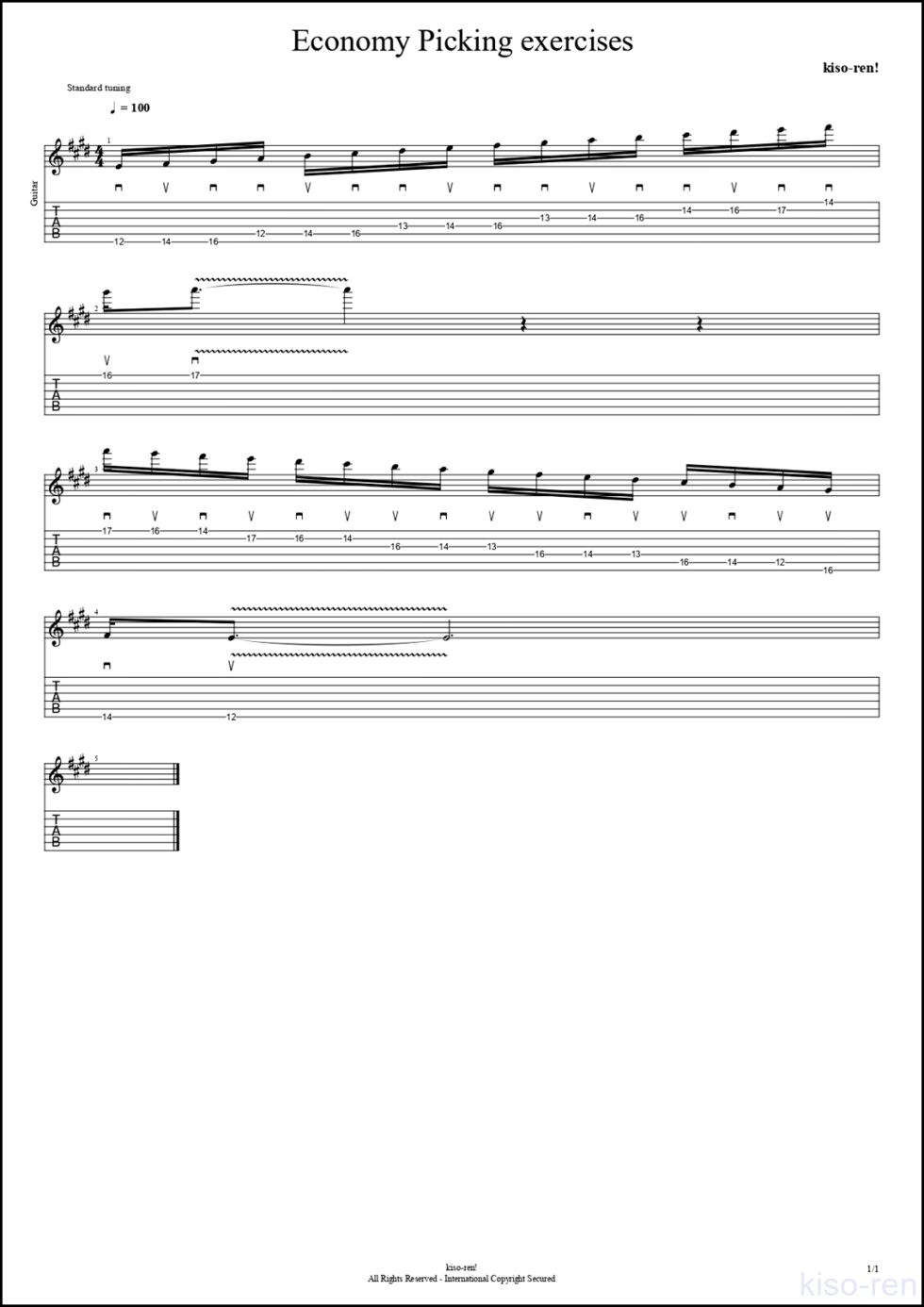 【TAB】Economy picking Basic Guitar Lesson エコノミーピッキング ギター基礎練習 【Picking Vol.19】 - kiso-ren! キソレン！