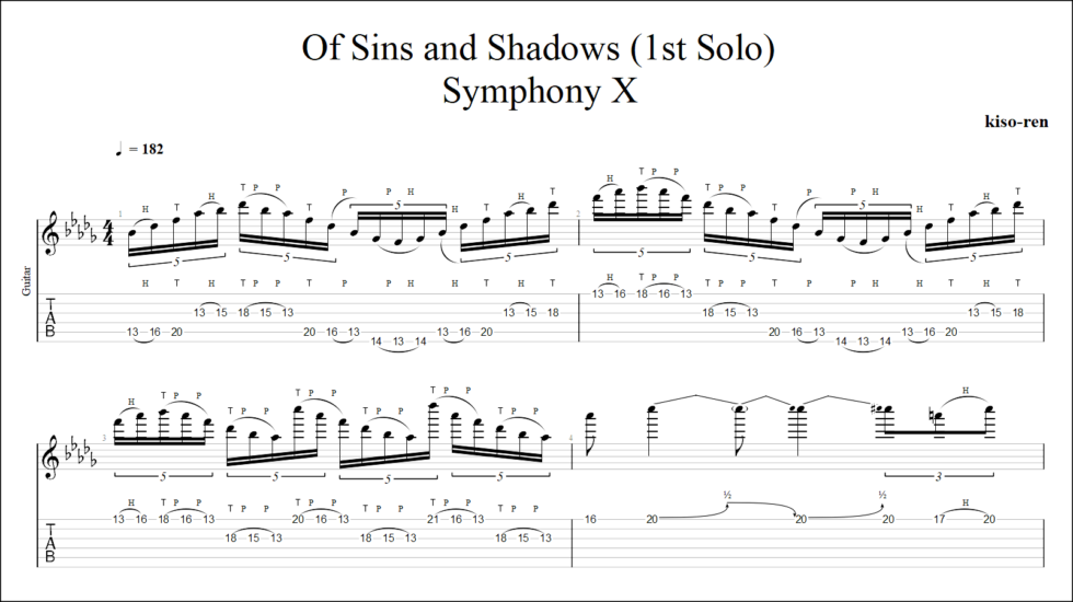 【TAB】Of Sins and Shadows(1st Guitar Solo) - Symphony X Slow Practice ...