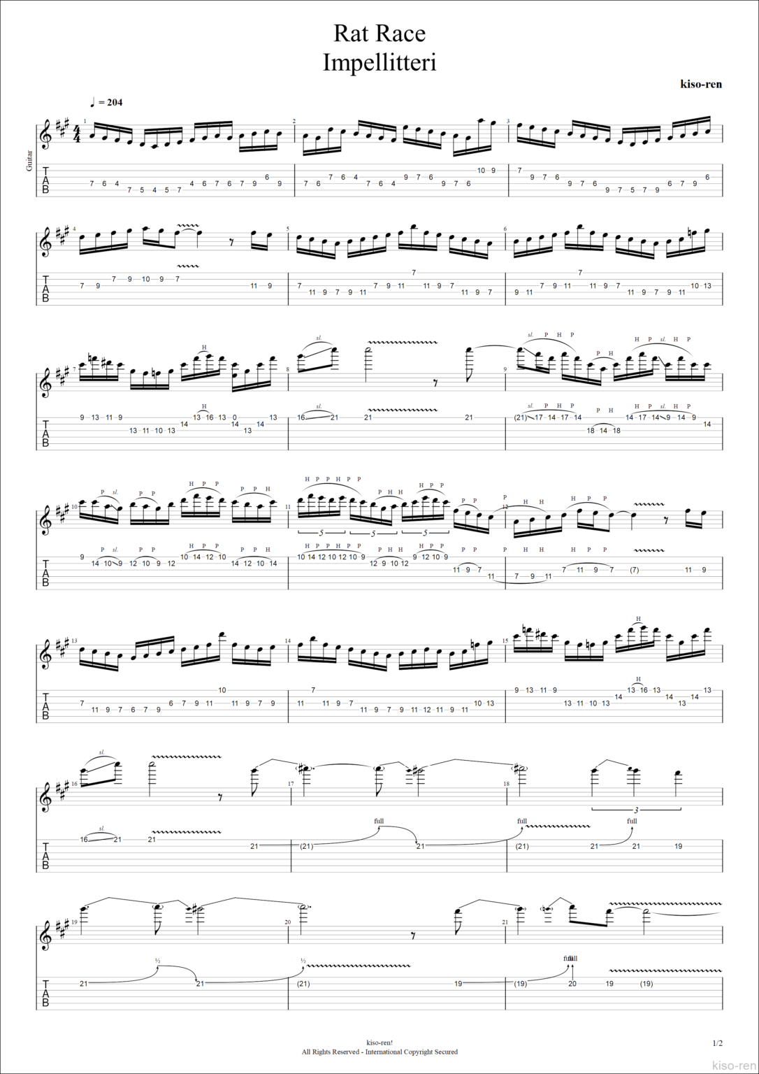 【TAB】Rat Race / IMPELLITTERI Guitar Solo Practice ラットレース ギターソロ クリス・インペリ ...
