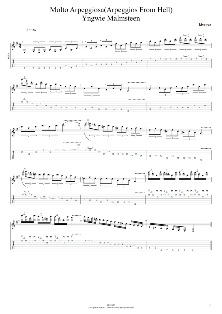 【TAB】Molto Arpeggiosa(Arpeggios from Hell) / Yngwie Malmsteen Guitar Slow Practice イングヴェイ ピッキング ...