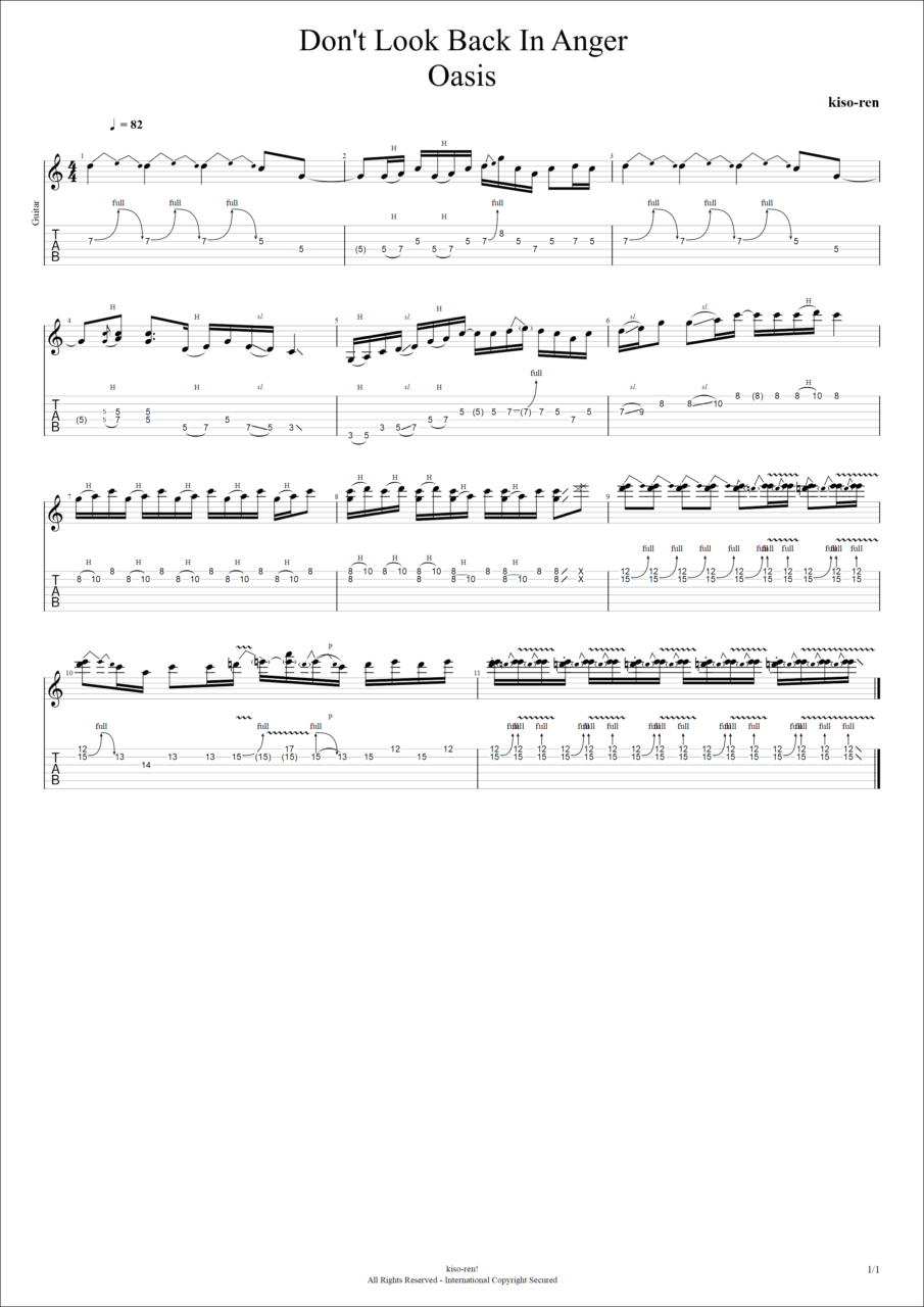【TAB】Oasis - Don’t Look Back In Anger Guitar Solo オアシス ギターソロ練習【Guitar ...