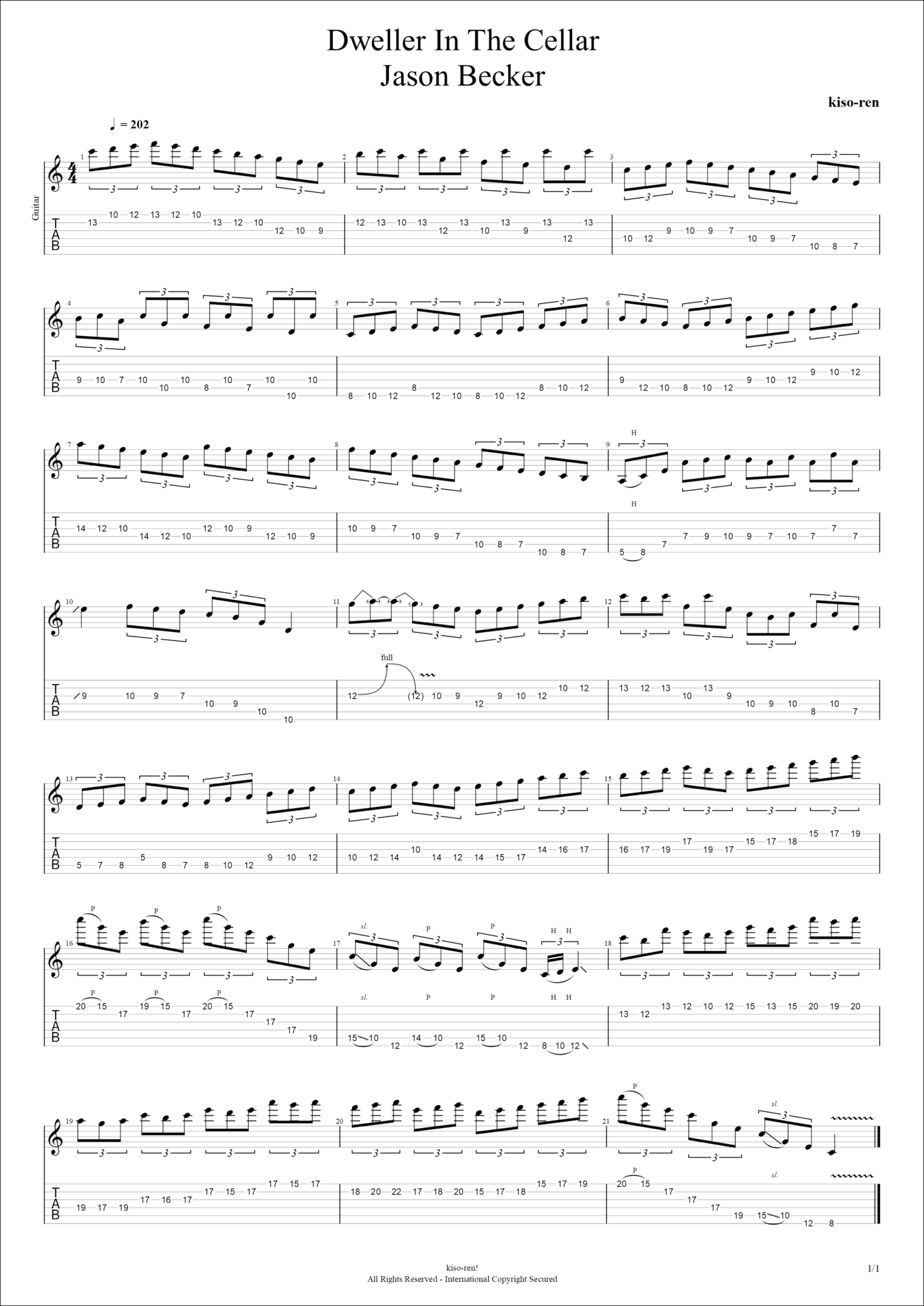 【TAB】Jason Becker - Dweller in the cellar Guitar Practice ジェイソン･ベッカー 速 ...