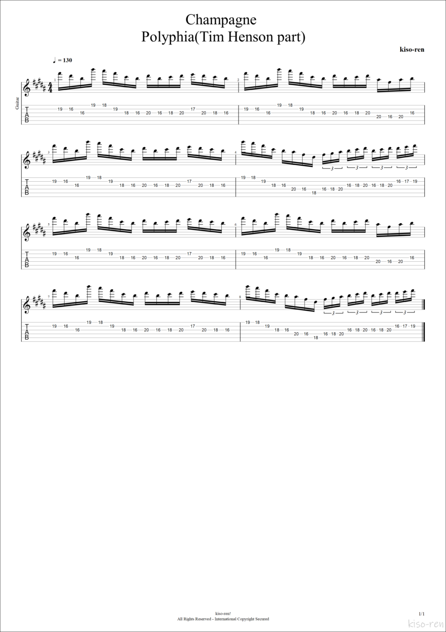 Champagne TAB Polyphia Tim Henson part ポリフィア シャンパン ギターソロ ギター速弾き練習 ...
