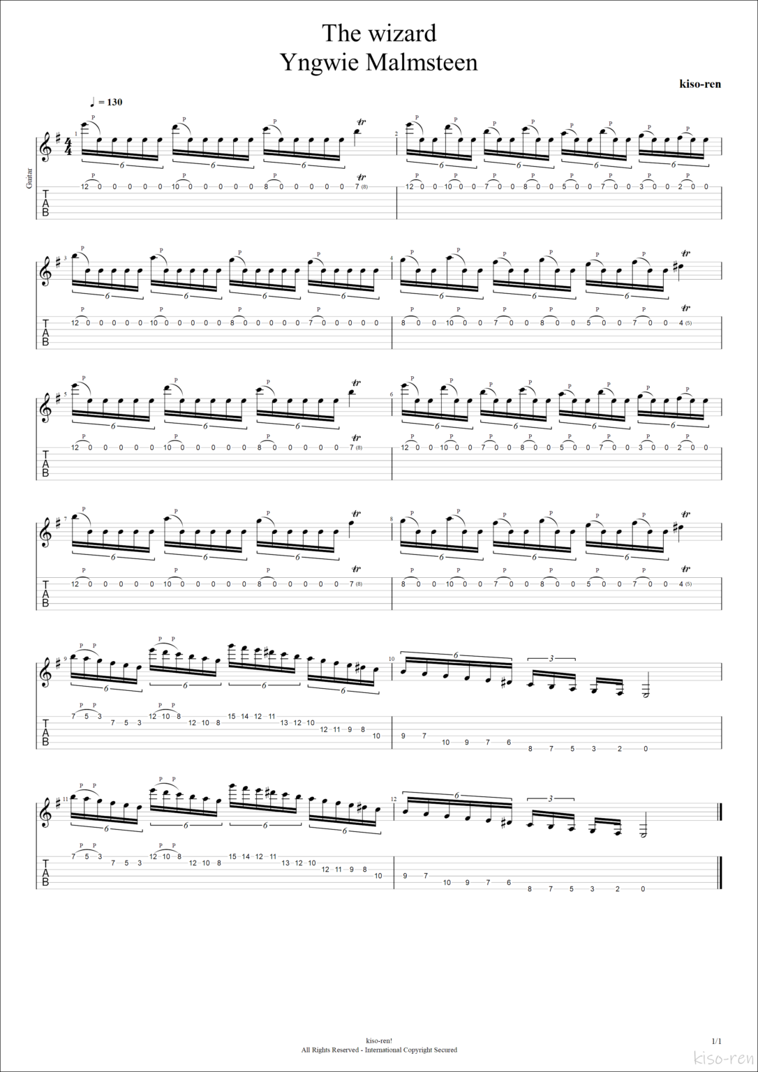 The wizard TAB / Yngwie Malmsteen Guitar Picking ギター イングヴェイ ウィザード ピッキング ...