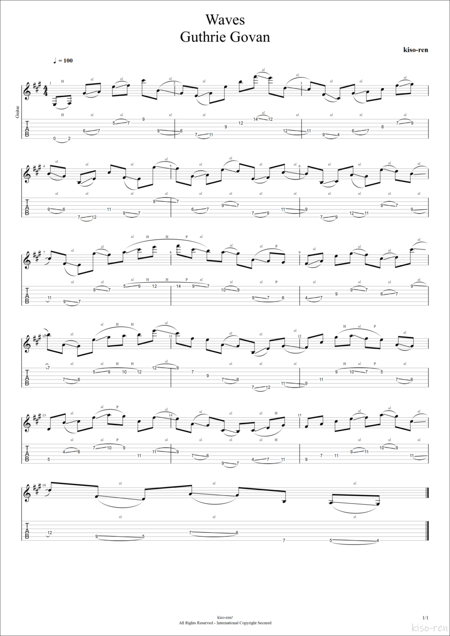 Waves TAB Guthrie Govan Guitar Picking ギター ガスリー･ゴーヴァン ウェイブス ピッキング基礎練習ゆっくり【Guitar picking Vol.82 ...