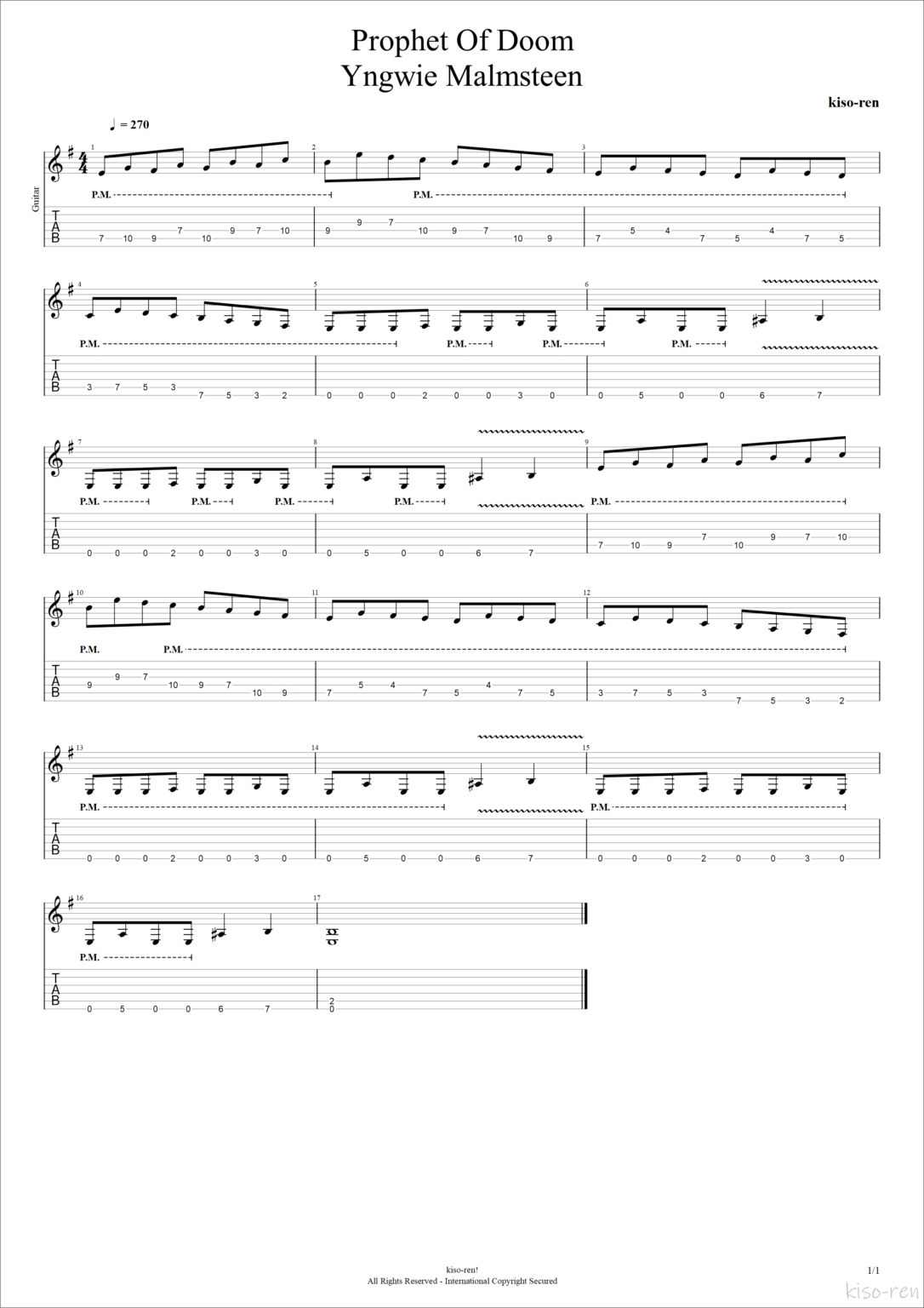 Prophet Of Doom TAB / Yngwie Malmsteen Intro main riffイングヴェイ イントロ リフ プロ ...