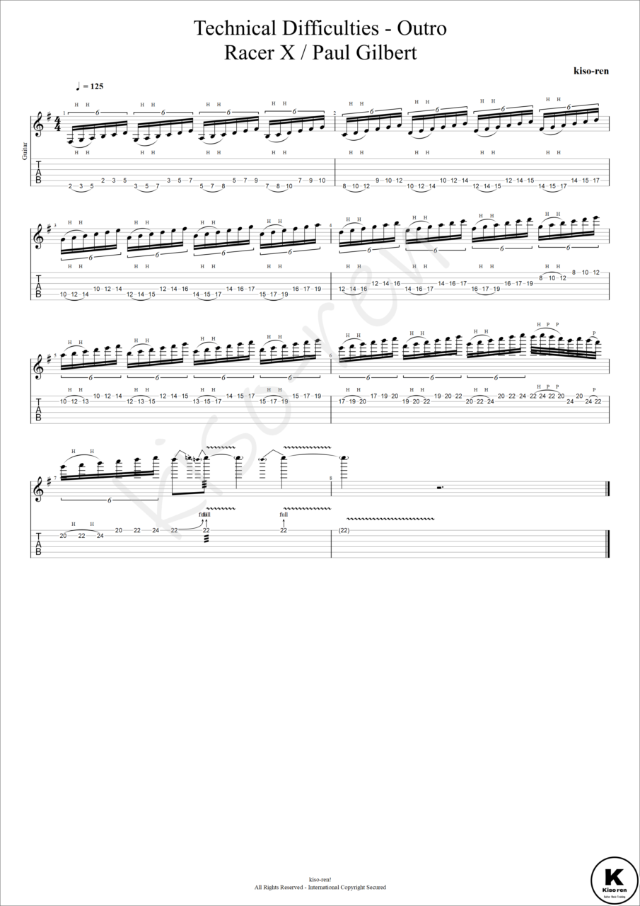 【TAB】Technical Difficulties Final Shred Solo - Racer X(Paul Gilbert ...