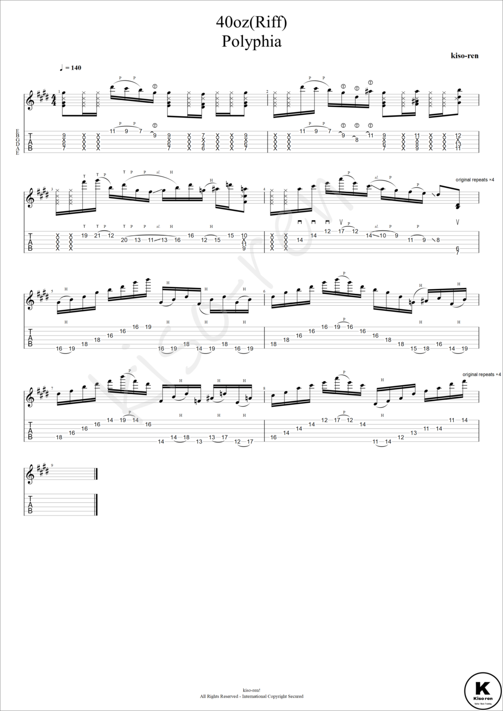 【TAB】40oz(Riff) - Polyphia Intro Riff Guitar ポリフィア 40オンス イントロリフ ギター速弾き ...