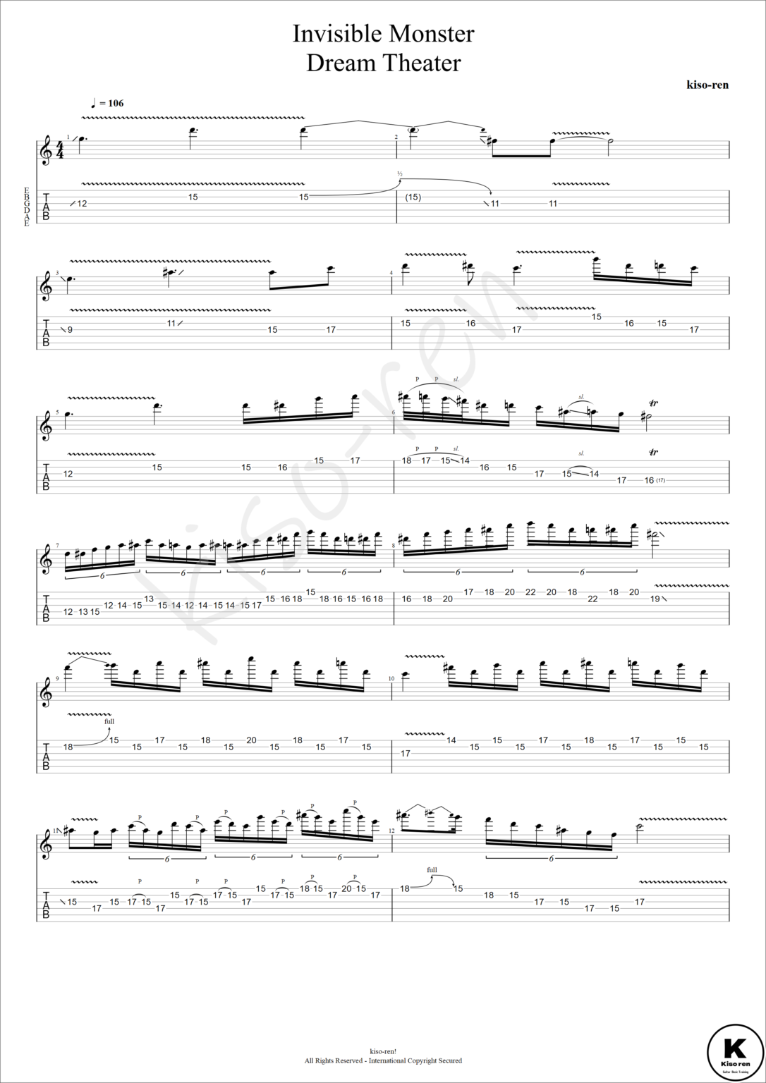 Invisible Monster TAB / Dream Theater John Petrucci Guitar Solo ギターソロ ...
