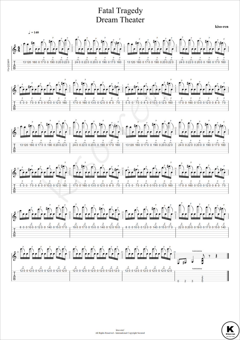 Fatal Tragedy Unison TAB / Dream Theater Guitar John Petrucci フェイタルトラジ ...