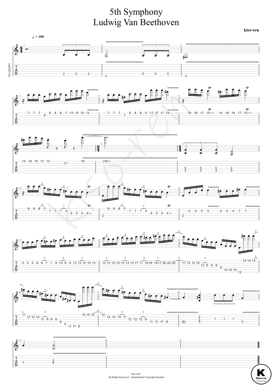 [TAB]5th Symphony - Ludwig Van Beethoven Electric Guitar Classic ベートーヴェン 交響曲第5番 (Symphony No. 5 ...